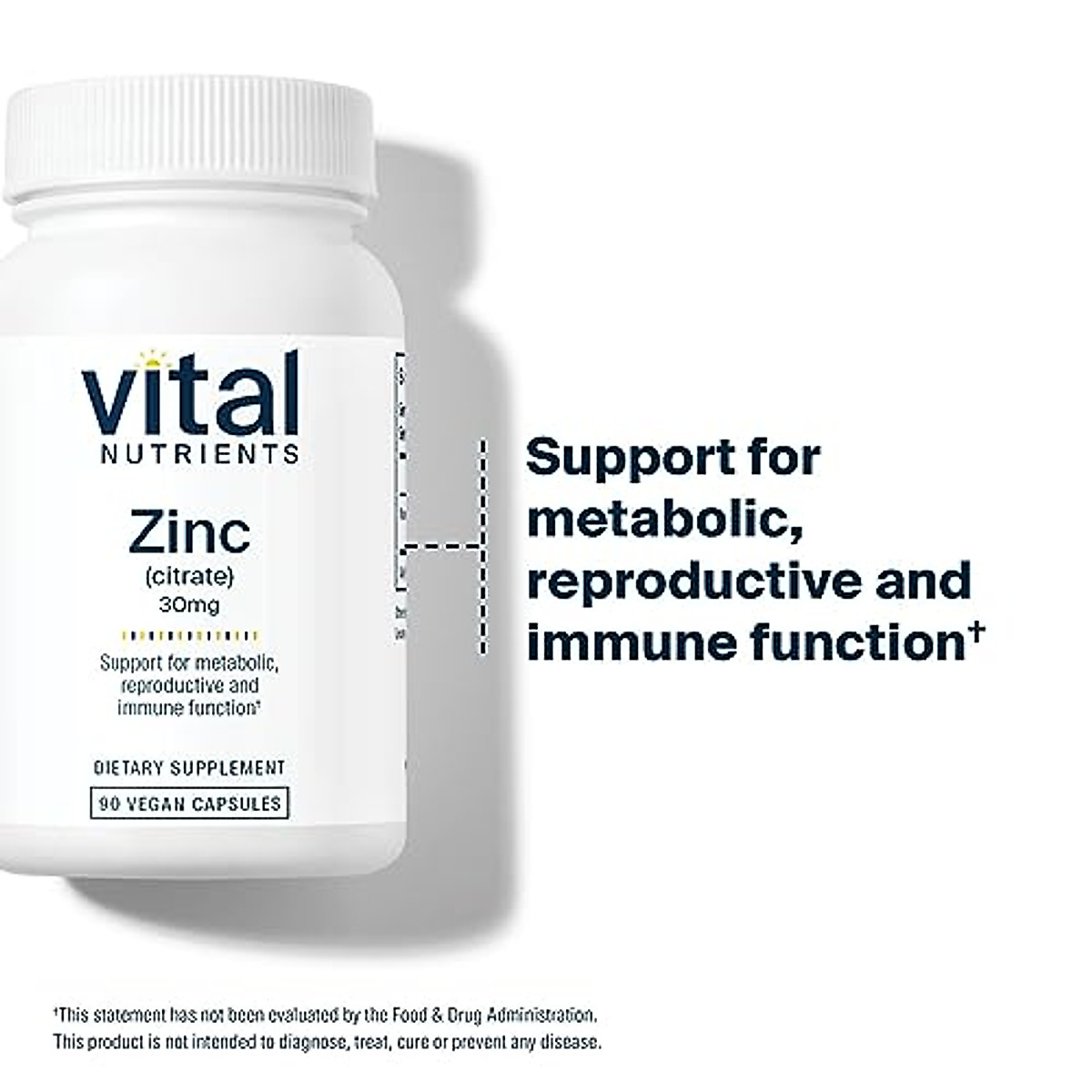 Vital Nutrients Zinc Citrate 30mg | Easily Absorbed Immune Support Supplement* | Vegan Zinc Supplement | Gluten, Dairy, Soy Free | Non-GMO | 30mg | 90 Capsules