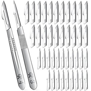 40 Pieces Scalpel Blades #11#23 Scalpels Surgical Blades with 2PCS #3#4 Handle & Storage Box,Individually Wrapped High Carbon Steel Blades for Sculpting, Cutting,Crafts & More