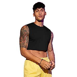 SOLY HUX Men's Solid Sleeveless Round Neck Casual Summer Crop Tank Top Shirts Black S