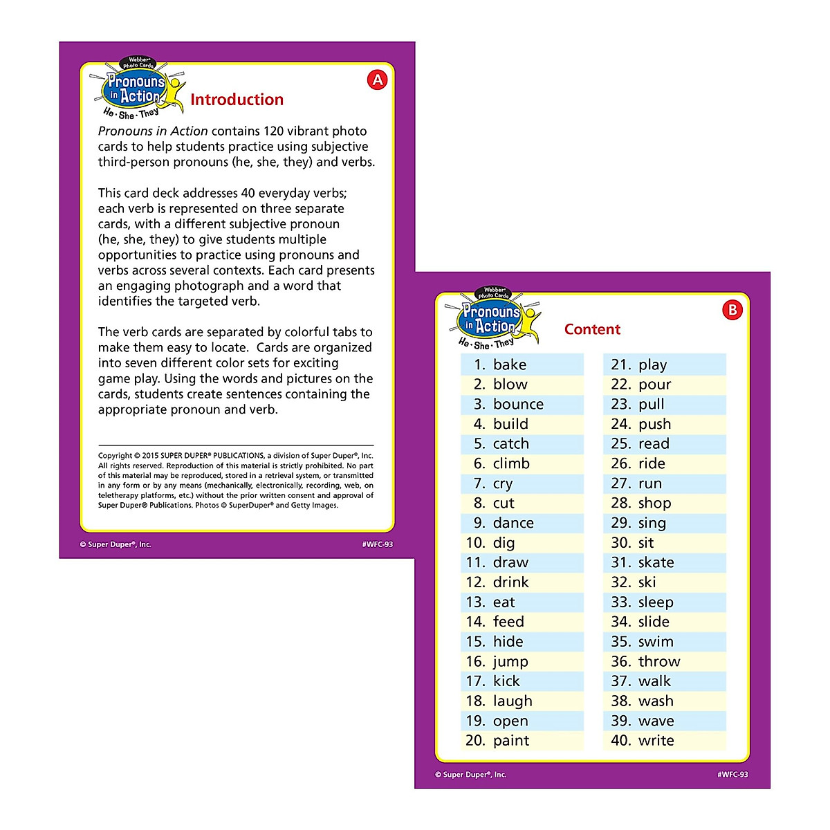 Super Duper Publications | Webber Photo Cards - Pronouns in Action - He, She, and They - Verb Flash Cards | English Grammar - Subjective Third-Person Pronouns | Educational Learning Materials