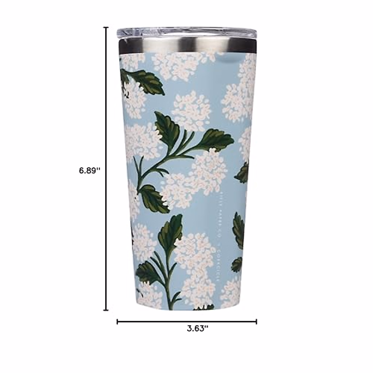 Corkcicle Tumbler Rifle Paper Co. Triple Insulated Stainless Steel Travel Mug, BPA Free, Keeps Beverages Cold for 9 Hours and Hot for 3 Hours, 16 oz, Hydrangea