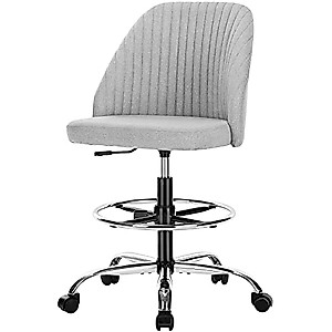 SMUG Standing, Fabric Desk Armless Drafting Counter Height Adjustable Office, Bar Shop Guitar Tall Vanity Stool Chair with Backrest Wheels, Grey