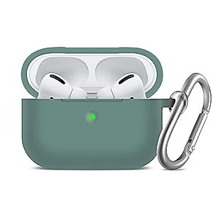 Woyinger Compatible with Airpods Pro Case,Soft Silicone Skin Case Cover Shock-Absorbing Protective Case with Keychain,Front LED Visible-Pine Green