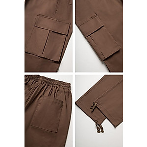 THWEI Mens Cargo Pants Casual Joggers Athletic Pants Cotton Loose Straight Sweatpants Brown L