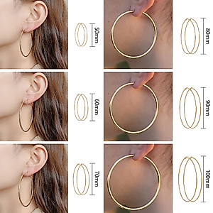 Sloong 6 pairs Big Hoop Earrings Set, Gold Stainless Steel Hoop Earrings Huge Giant Hoop Earrings Set Oversized Hoop Earrings 90s Earrings for Women (50/60/70/80/90/100mm)