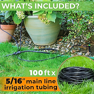 CARPATHEN Drip Irrigation Kit - Adjustable Premium Garden Watering System + 100 ft 5/16 Drip Irrigation Tubing - Mainline - (.40 OD x .32 ID) PVC Water Line