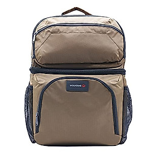 WOLVERINE 36 Can Cooler Backpack | Durable Nailhead Nylon, Dual Compartment Cooler & Dry Storage, Padded Mesh Back Panel, & Exterior Water Bottle Pockets