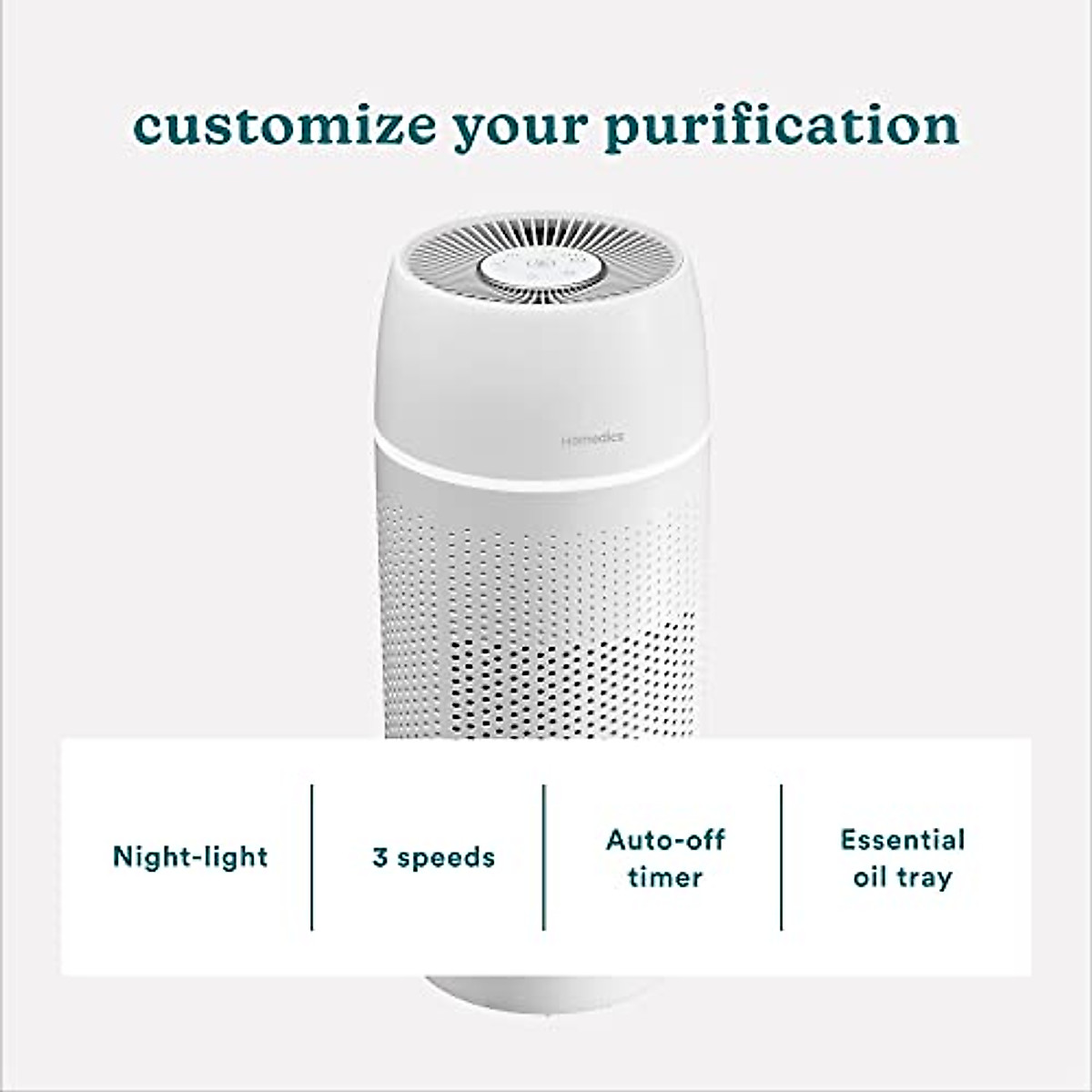 Homedics 5-in-1 PetPlus UV-C Air Purifier - 360-Degree HEPA Filter for 266 Sq Ft, Air Purifiers for Pets, Bedroom, and Home with Essential Oil Pads and Built-In Timer, 3 Speed Settings, White