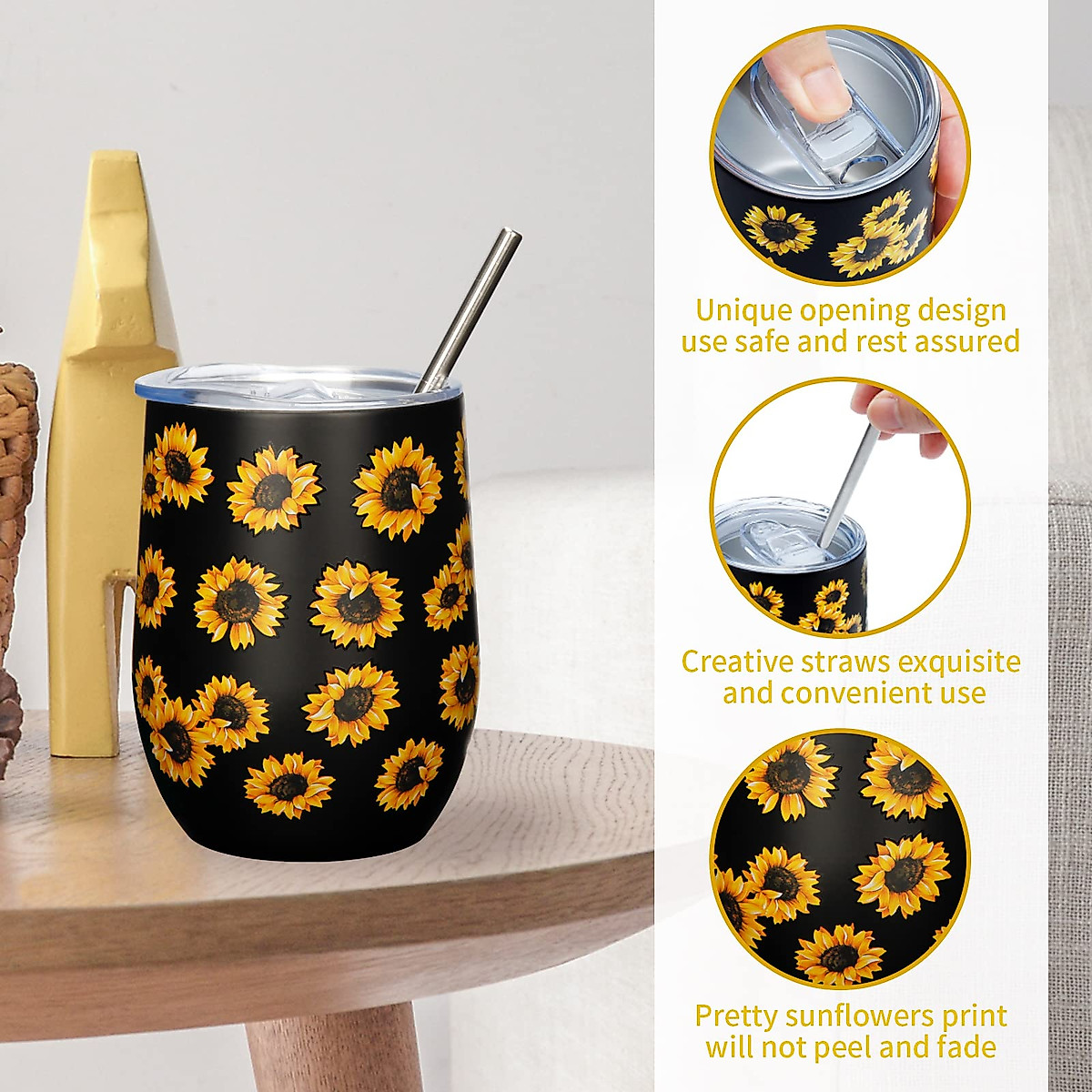 CHIUTUUY Insulated Tumbler with Lid and Straws, 12oz Iced Coffee Mug, Stainless Steel Double Wall Vacuum Cute Tumbler Cups for Wine, Coffee, Beverages