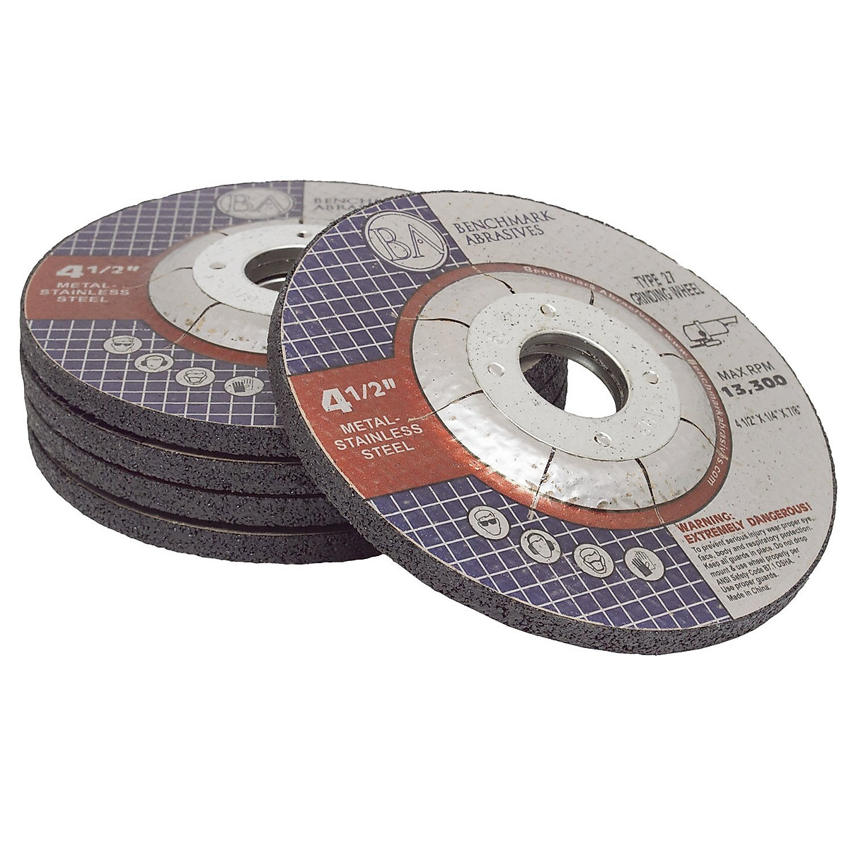 Benchmark Abrasives Grinder Cut Off Wheels 4 1/2 Inch Aluminum Oxide Depressed Center Thin Type 27 for Metals, .045" Thick 7/8" Arbor, Angle Grinder Cutting Disc, Grinding Cutting Wheel - 15 Pack