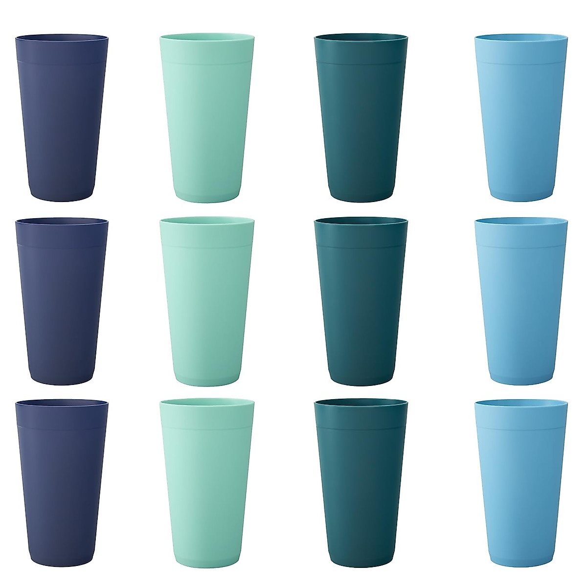 US Acrylic Newport 20 ounce Unbreakable Plastic Stackable Water Tumblers in 4 Coastal Colors | Set of 12 Drinking Cups | Reusable, BPA-free, Made in the USA, Top-rack Dishwasher and Microwave Safe