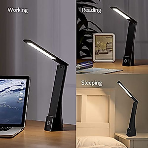 Koopala LED Desk Lamp, Cordless Lamp with 3 Lighting Modes 3 Brightness Levels, Rechargeable Reading Lamp with Adjustable Arm & USB Charge Port, Foldable Eye Caring Table Light for Home Office Study