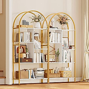 YITAHOME Gold Arched Bookshelf and Bookcase, 5 Tier Standing Book Shelf, Storage Display Rack Shelves for Bedroom Living Room Office,White&Gold