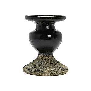 Creative Co-Op 2-Tone Sculptural Terracotta Pillar Candle Holder, Distressed Black