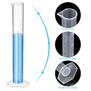 Lurrose Graduated Cylinders Set 5 Plastic Measuring Cylinders Lab Test Tube 250ml, 100ml, 50ml, 25ml, 10ml with 4 Droppers 2 Tube Brushes for Science Projects School