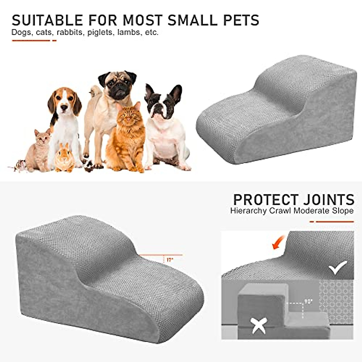 Dog Stairs for Small Dogs, High Density Foam Dog Ramp, Extra Wide Non-Slip Pet Steps for High Beds Or Couch, Soft Foam Doggie Ladder for Dogs Injured, Older Pets, Small Cats