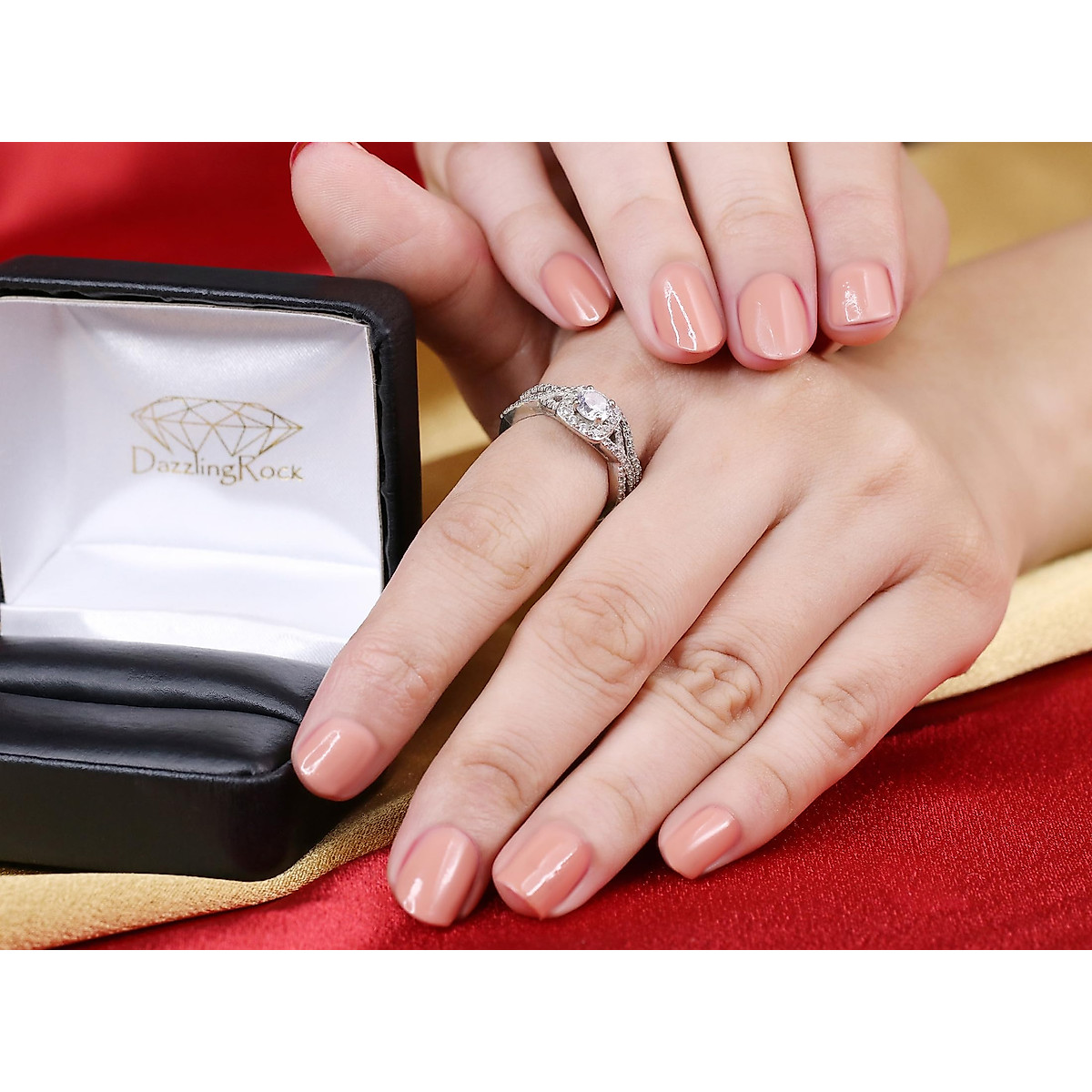 Dazzlingrock Collection 1.80 ctw Round Cubic Zirconia Halo Crisscross Shank Ring Set (5mm Center Stone) in 10K White Gold, Size 6.5