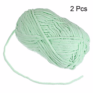 HARFINGTON 2Skeins Chenille Yarn Velvet Blanket Yarn 2x100g/7.1oz #6 Super Bulky Polyester Soft Knitting for Crochet Weaving Bag Scarf Hat, Light Green
