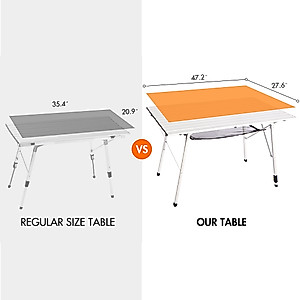PORTAL Portable Camping Table Aluminum Folding Camp Table Roll Up Table with 1 Adjustable Leg, Mesh Layer and Carry Bag for Outdoor, Picnic, Grill, Kitchen, Silver, Large Space (47.2 x 27.6 inch)