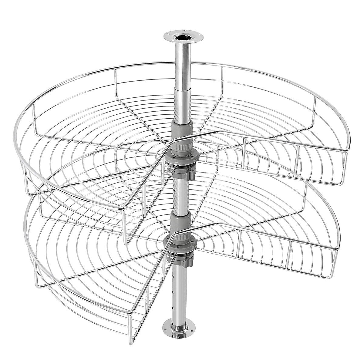 Fetcoi 2 Tier Kidney Chrome Lazy Susan, 28” Kitchen Base Cabinet Corner Organizer, 270° Rotating Blind Corner Wire Cabinet Mounted Rotating Storage Rack for Kitchen Storage