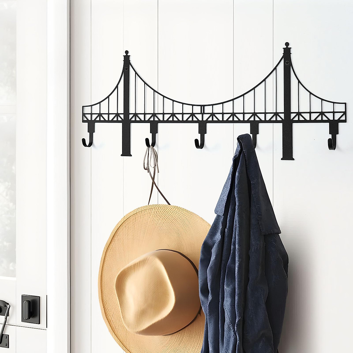 ThreeIslandsArt Manhattan Metal Bridge Key Holder for Wall, Metal Key Rack Organizer with 5 Hooks Rustic Decor for Entryway, Kitchen, Apartment, Bedroom, Hallway, New York City Souvenirs