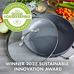 GreenPan Valencia Pro Hard Anodized Healthy Ceramic Nonstick 11" Everyday Frying Pan Skillet with 2 Handles and Lid, PFAS-Free, Induction, Dishwasher Safe, Oven Safe, Gray