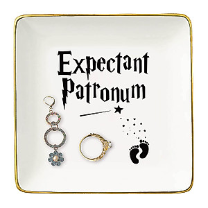 Topthink Expectant Patronum-New Mum Presents-Mom to Be-Have a Baby-Funny Pregnancy Announcement Gift-Baby Reveal Gifts for First Time Mother-Ceramic Jewelry Holder Ring Dish Trinket Tray