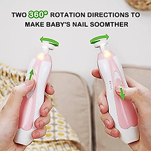 haakaa Baby Nail Trimmer Electric Safe Baby Nail Clippers Baby Nail File Kit Manicure Set, Trim Polish Grooming kit for Newborn Toddler or Adults Toes Fingernails, 6 Grinding Heads and LED Light, Pink