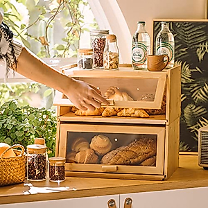 MHONFL Bamboo Bread Box For Kitchen Counter With Cutting Board, large Capacity Bread Storage Container , rustic Farmhouse Style Bread Holder For Kitchen Countertop