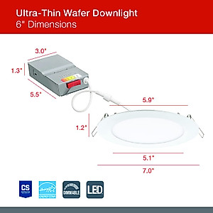 Juno WF6 SWW5 90CRI CP6 MW M2 Round LED Wafer Downlight, 120 Volts, Switchable Color Temperature 2700K/3000K/3500K/4000K/5000K, Triac Dimming, 6-Inch Ultra Thin Trim (Six Pack), Matte White