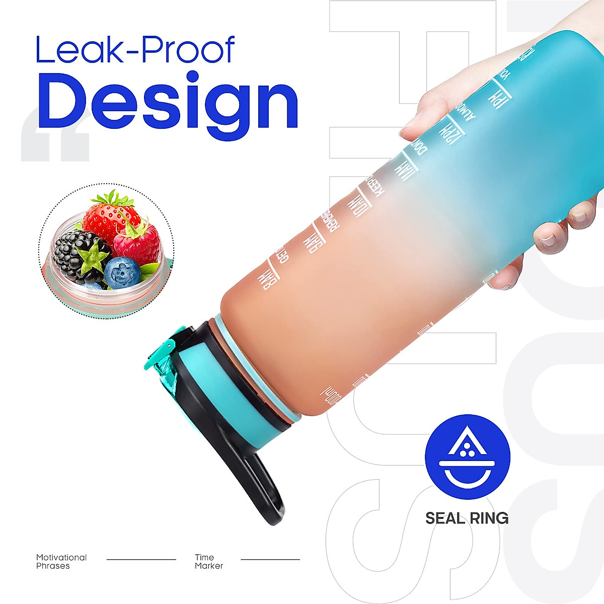 Fidus 32oz Motivational Water Bottles with Times to Drink & Straw,Leakproof BPA Free Bottle with Time Marker to Ensure You Drink Enough Water Daily for Fitness, Gym and Outdoor Sports