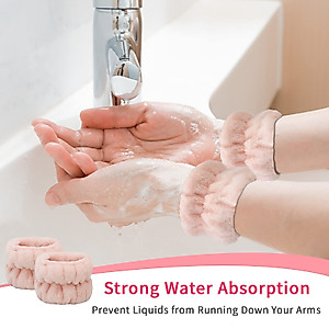 AMCAMI Bunny Ears Shower Set for Women - 6 Pcs Makeup Headbands with Wristband, Elastic Cosmetic Headbands for Face Washing