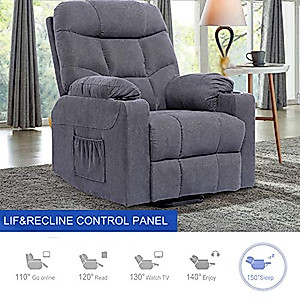 Living Room Power Lift Massage Recliner Chair for Elderly Heated Ergonomic Lounge Fabric Vibratory Massage Chair with Cup Holders/Heating/Remote Control Grey