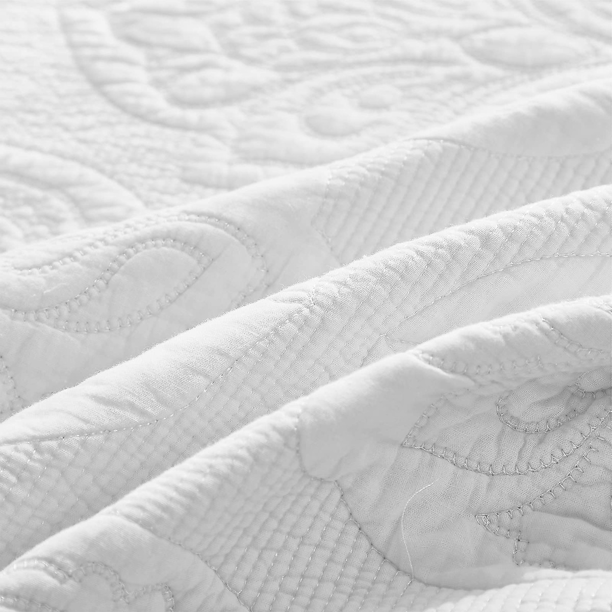 Brandream White Paisley Quilted Pillow Shams King Size Pillow Cases Set of 2 100% Cotton Soft Decorative Pillow Covers