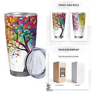 Colorful tree Tumbler with Lid and Straw 20oz Stainless Steel Car Cup for Hot and Cold Drinks, Double Wall Insulated Travel Coffee Mug Reusable Drink Thermos Cup Birthday Gifts