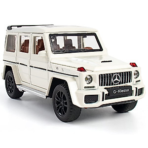 iLooboo Alloy Collectible White Benz G63 AMG Toy Vehicle Pull Back Die-Cast Car Model with Lights and Sound
