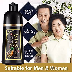 Instant Hair Colouring Shampoo, 3 in 1 Black Hair Shampoo, Instant Black Hair Dye Shampoo Darkening Shampoo Hair Growth Shampoo for Men Women, Regain Colour & Youth for Your Hair