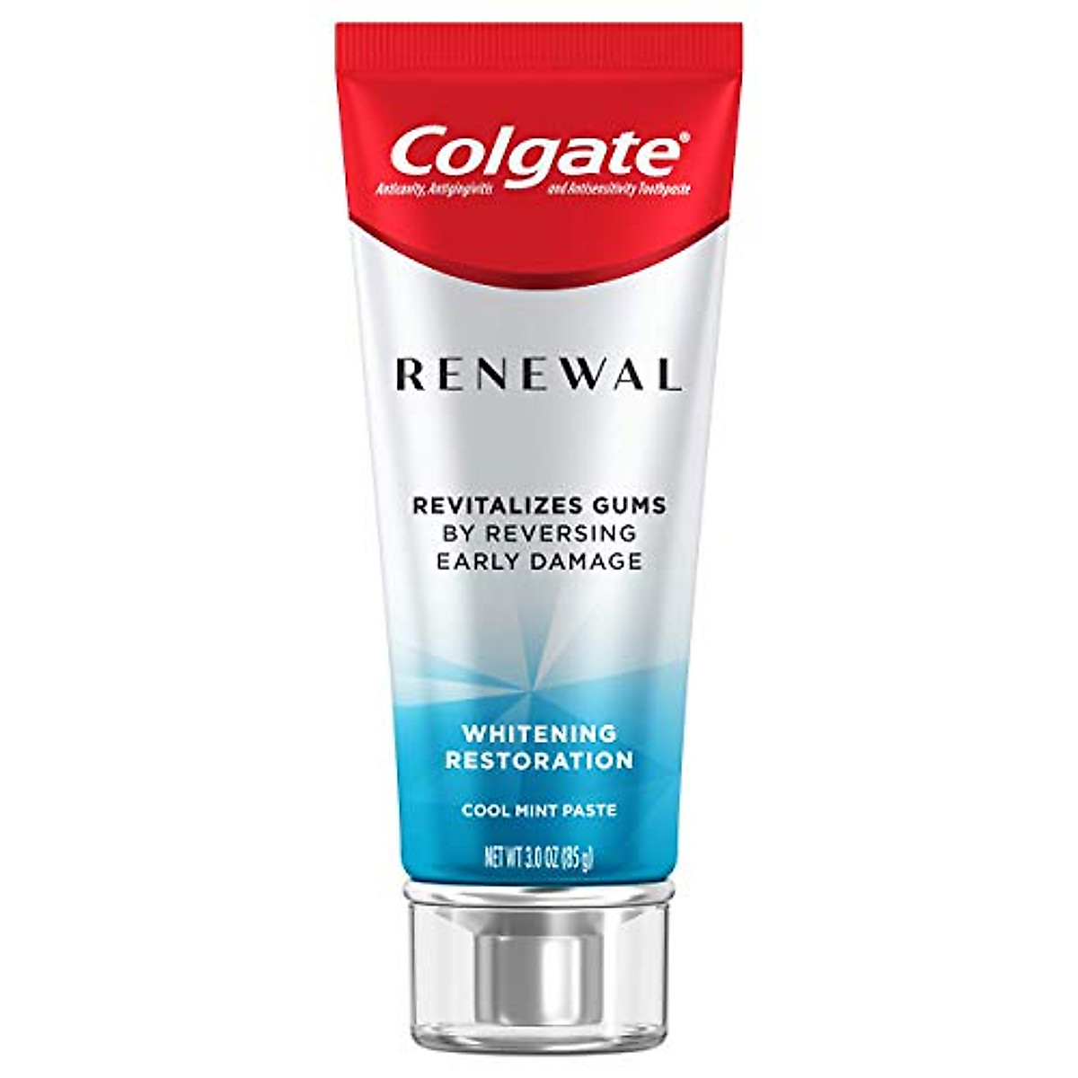Colgate Renewal Gum Protection Whitening Toothpaste, Mint Toothpaste for Gingivitis and Teeth Whitening Restoration, Sugar Free, Enamel Safe, Gluten Free, Vegan, 3 Oz Tube
