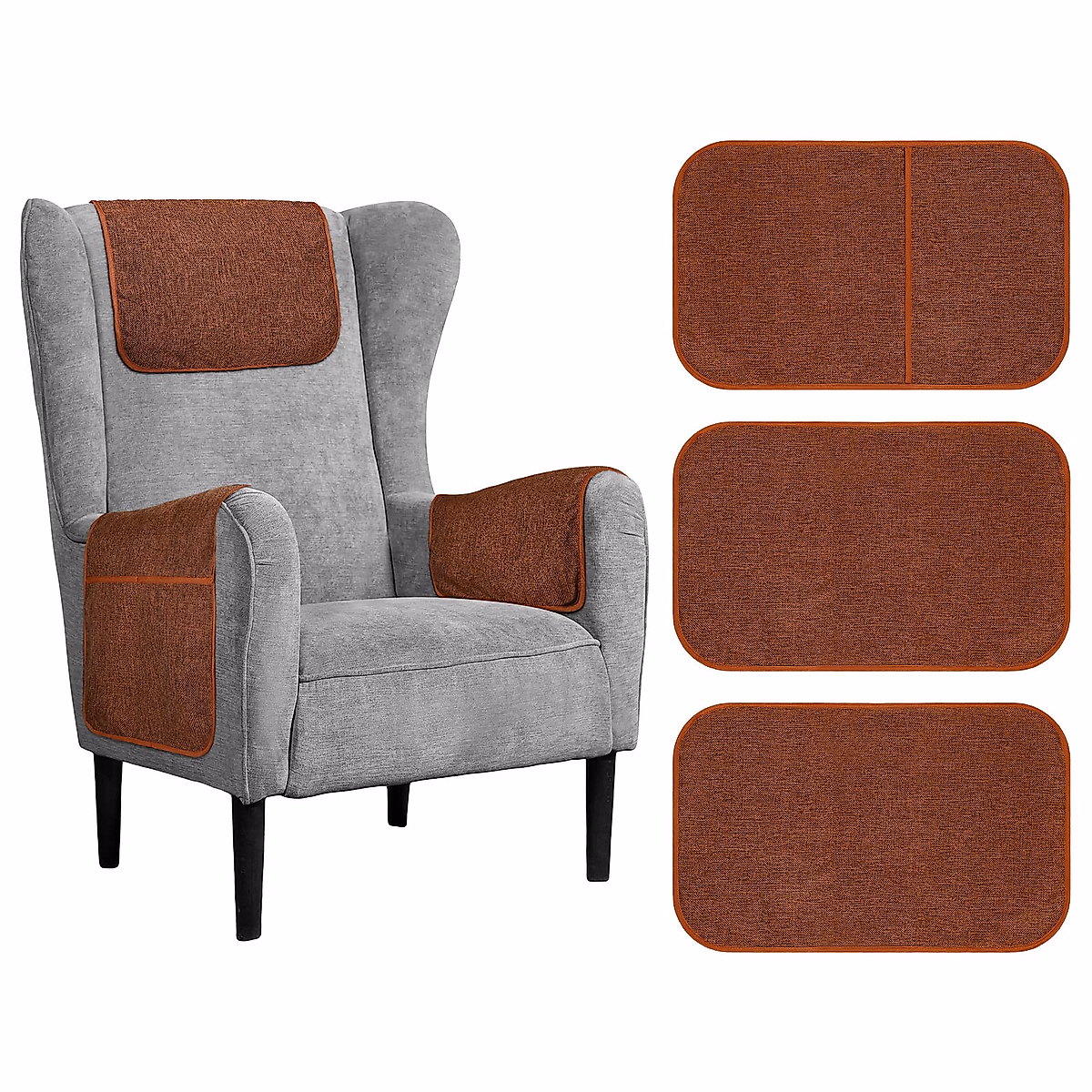 Tradder 3 Pcs Recliner Slipcovers Recliner Headrest Protector Arm Chair Arm Covers with Pockets Headrest Cover for Recliner 22.8 x 14.6 Inch Recliner Chair Covers for Couch Sofa Furniture (Linen)