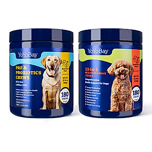 Dog Probiotics for Gut, Immune & Skin Health + Dog Multivitamin Chewable Supplement for Immune & Energy Boost, Joint Support - 180 Soft Chews