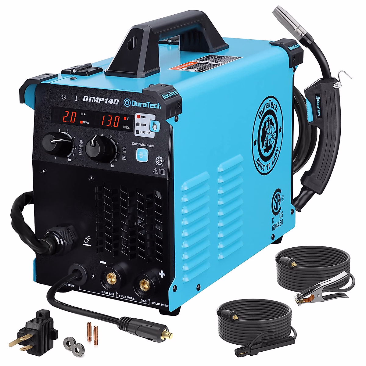 DURATECH 140Amp MIG Welder, 120V Flux Core Welder MIG/Lift TIG/Stick 3-in-1Welding Kit with Cold Wire Feed, Welding Gun and 15A to 20A Plug Adapter, Portable Smart Welding Machine IGBT Inverter Welder