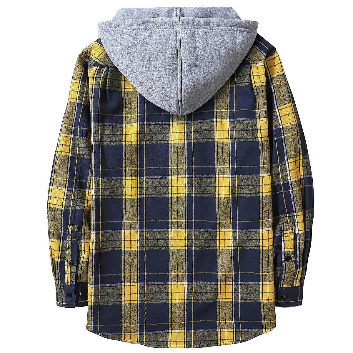 ZITY Men's Flannel Hoodie Shirts Casual Button Down Plaid Shirt Jackets for Men Long Sleeve Stylish Hooded with Pocket Yellow Dark Blue Large