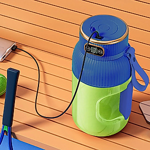 Multifunctional Portable Juicer Cup with Digital Display – 1200ML USB Rechargeable Blender for Smoothies, Shakes, and Gym/Travel Use (Blue,Single lid)