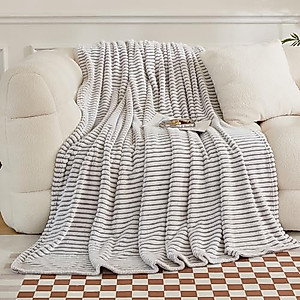 EMME Fleece Throw Blanket for Couch Purple, Soft, Plush, Warm and Cozy Blanket, Single Layer, Striped 3D Touch, Perfect for Bed Couch and Sofa Chair(Dark Purple, 50'' x 60'')