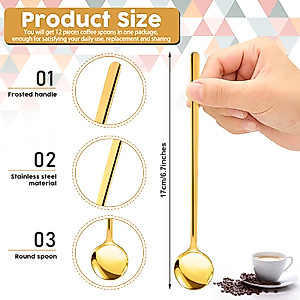 Coffee Spoons Gold 6.7 Inch Long Handle Stirring Spoons Gold Espresso Spoons Stainless Steel Tea Spoon Mini Tasteless Dessert Table Spoons Stirring Spoon for Sugar Cake Ice Cream Cappuccino (12 Pcs)