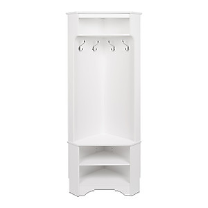Prepac White Corner Hall Tree: Multifunctional Corner Clothes Rack with Corner Shoe Shelf - Elegant & Space-Saving Corner Solution for Your Home