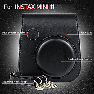 Fujifilm Instax Mini 11 Instant Camera Mocha Grey | Instax Mini Twin Pack Film | Glitter Photo Album Holds 64 Photos | Groovy Case | Cloth