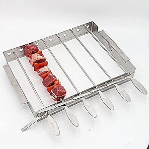 BBQ Dragon Domino Style Shish Kabob Skewers & Rack Set - Stainless Steel BBQ Skewers - Foldable Grill Rack with 6x14” Metal Skewers for Grilling -Flat Kabobs Skewers for Meat, Shrimp, Chicken, Veggie