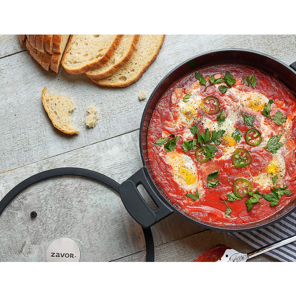 ZAVOR Noir 6 Qt Sauté Pan - Premium Cast Aluminum with Titanium-based Nonstick Ceramic Coating & Removable Handles - Ultra Lightweight - Oven & Induction Ready | Noir Collection (ZCWNR37)