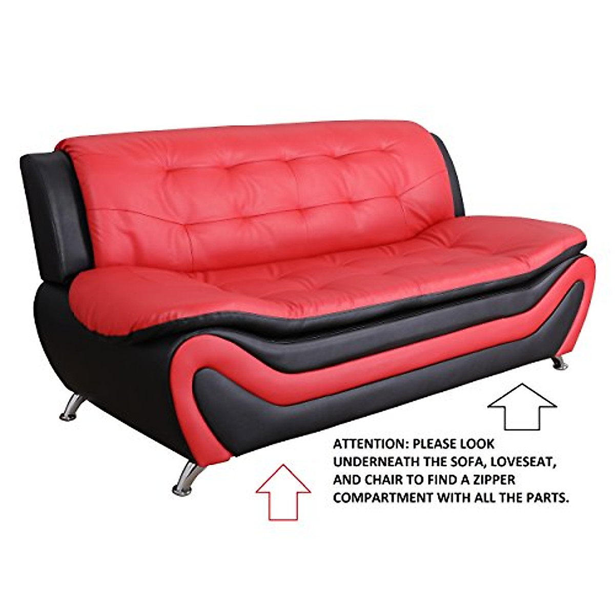 Beverly Fine Furniture 3 Piece Aldo Modern Sofa Set, Black/White